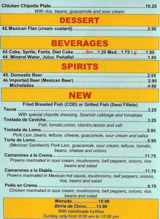 Menu at Gourmet Taco Shop restaurant, Sonoma