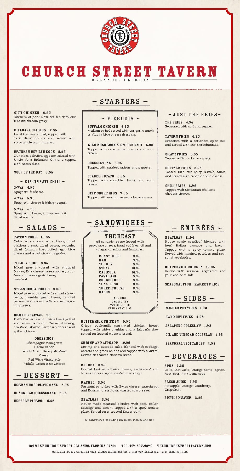 Menu at The Church Street Tavern pub & bar, Orlando