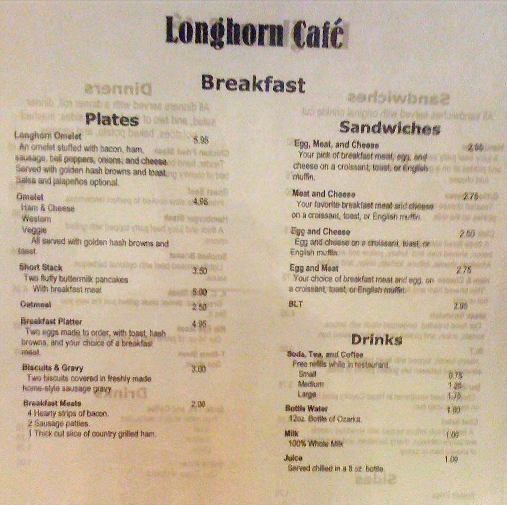 Carta de Longhorn Cafe, Oklahoma City