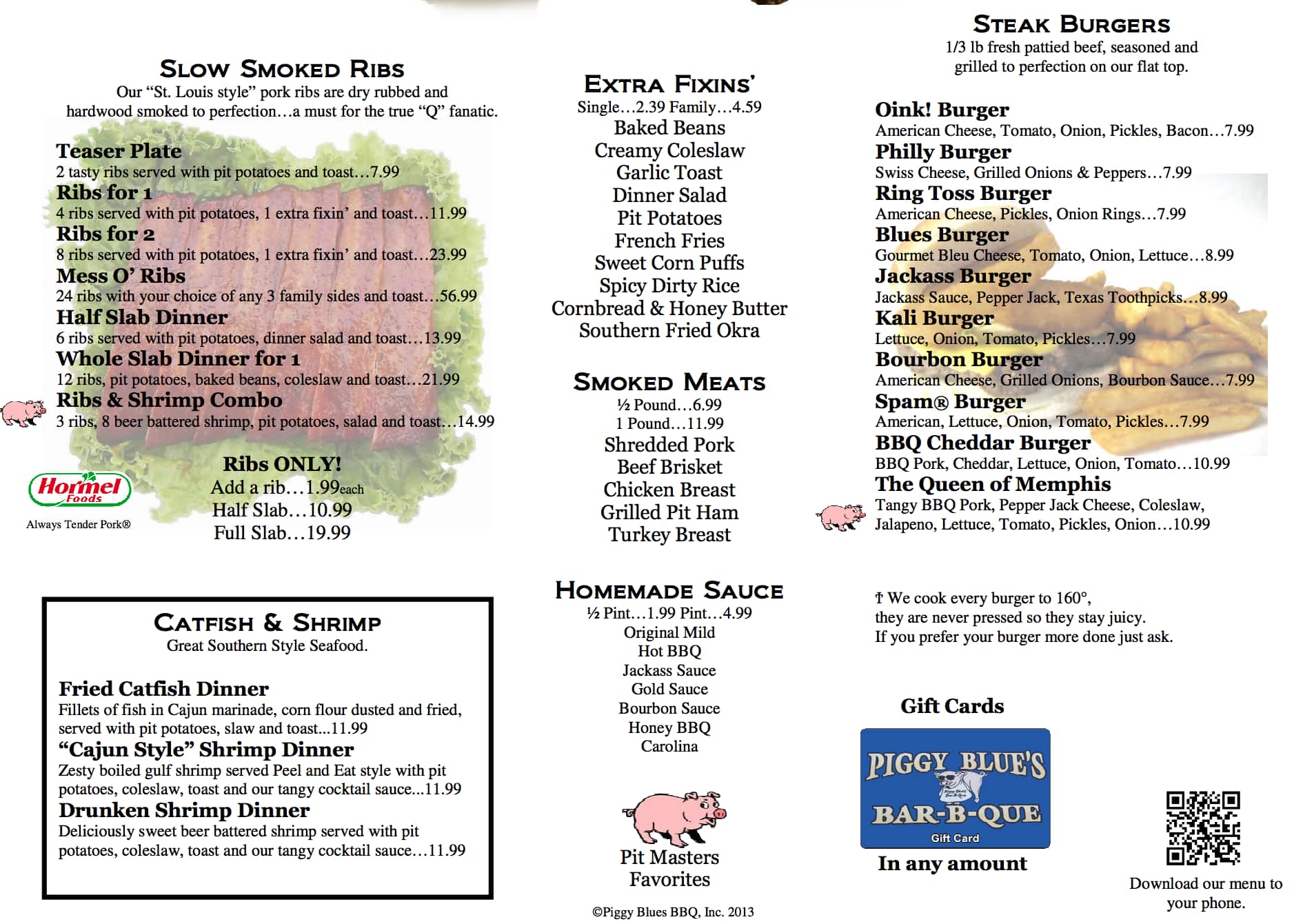 Menu at Piggy Blue's Bar-B-Que, Austin