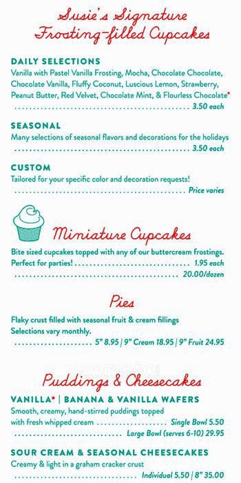 SusieCakes Menu, Menu for SusieCakes, Carlsbad, San Diego - Urbanspoon ...