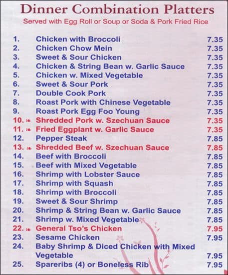 Menu at Chopsticks Chinese restaurant, New York City, 77-18 21st Ave