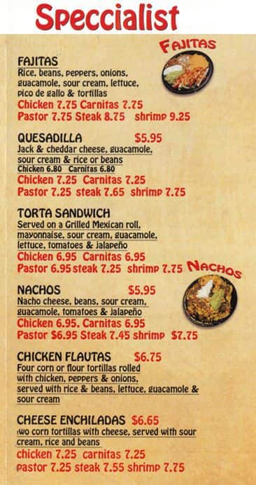 Menu at Sabor Mexican Grill restaurant, Aurora, E Cedar Ave