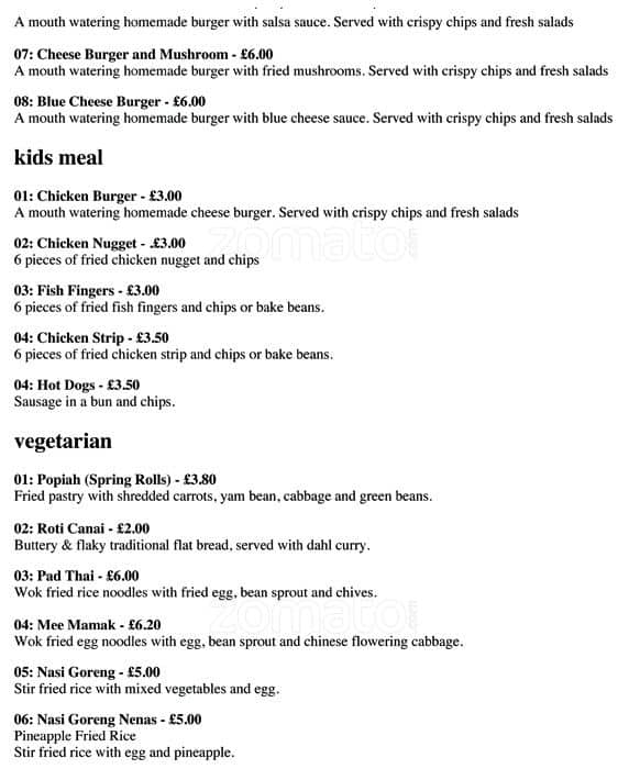 Menu at GOSSIP Malaysian & Thai Cuisine restaurant, Manchester