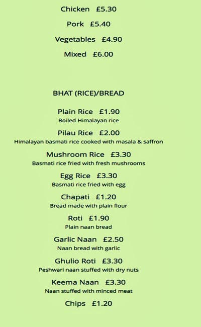 Menu at Gurkha Restaurant, Maidstone