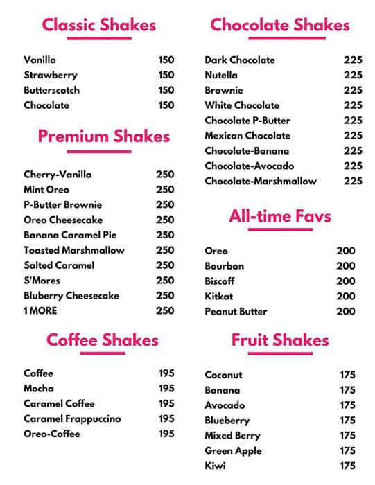 Menu of Ministry Of Shakes, Borivali West, Mumbai