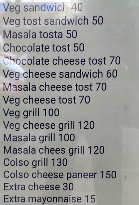 Menu of Sandwich Station, Azad Nagar, Mumbai