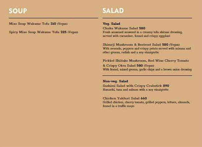 Menu of Izumi Assagao, Assagao, Goa