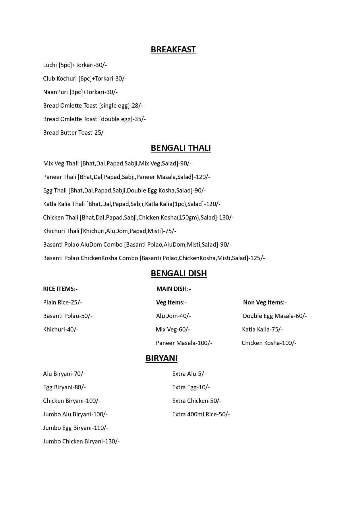 Menu of Jolpan, Belghoria, Kolkata