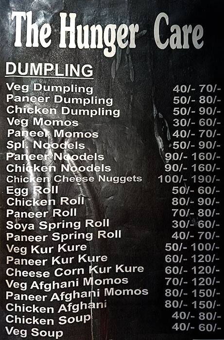 Menu of The Hunger Care, Sainik Colony, Faridabad