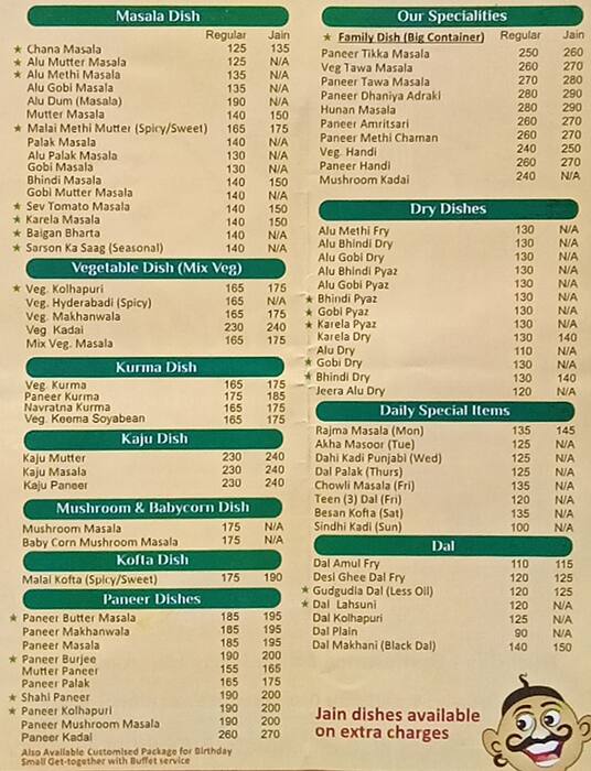 Menu at Hari Om Nanumal Bhojraj, Navi Mumbai, 1