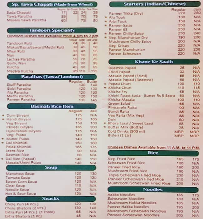 Menu at Hari Om Nanumal Bhojraj, Navi Mumbai, 1