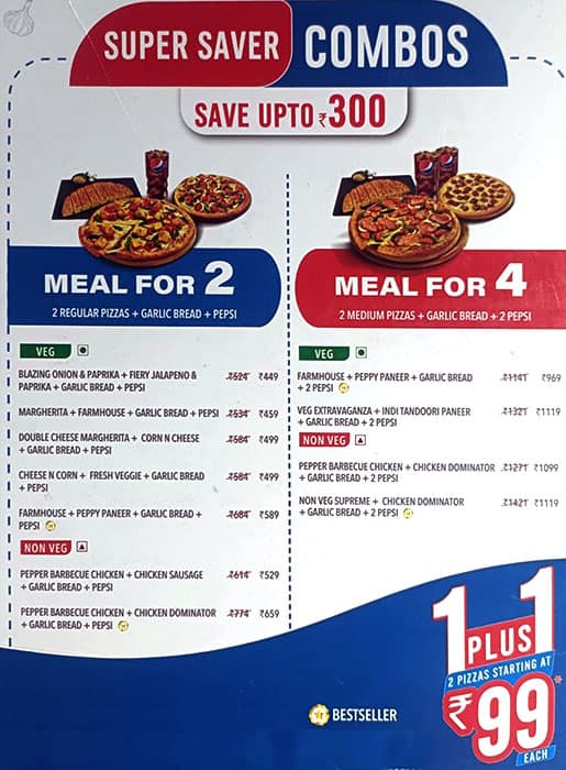 Menu of Domino s Pizza Indiranagar Bangalore