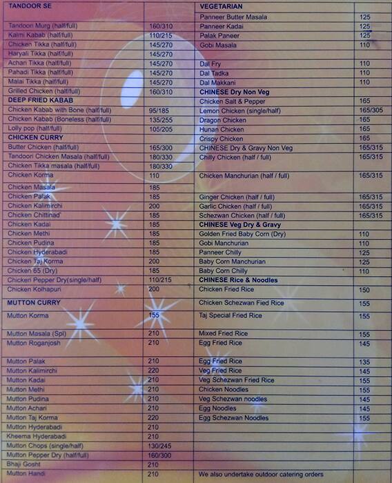 Taj Hotel Menu, Menu for Taj Hotel, Shivajinagar, Bangalore - Zomato