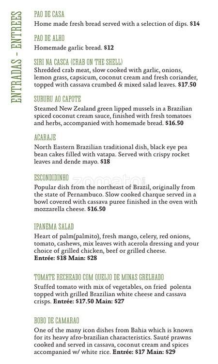 Menu at Ipanema pub & bar, Auckland
