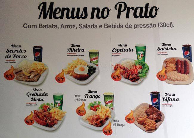 Menu at Frango da Expo Gare do Oriente restaurant, Lisbon