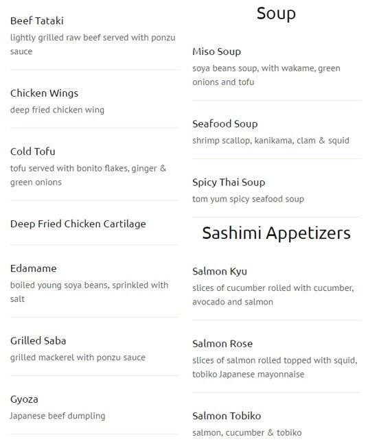 Menu at New Generation Sushi restaurant, Toronto, 493 Bloor St W
