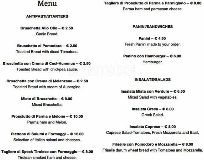 Menu at Birreria Marconi pub & bar, Rome, Via di Santa Prassede