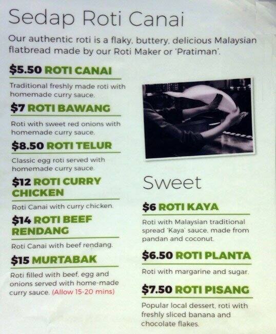Menu at Sedap restaurant, Eastgardens