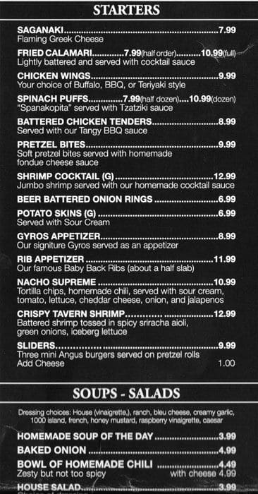 Menu at Valley Lodge Restaurant, Glenview