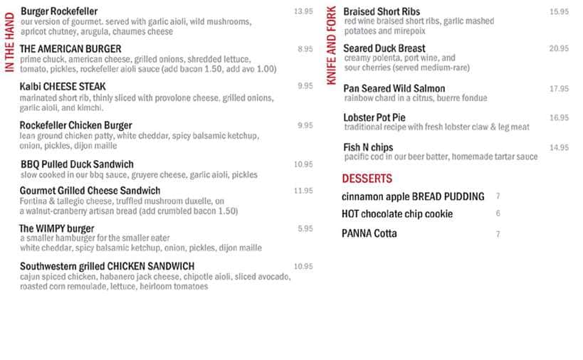Rockefellers Menu
