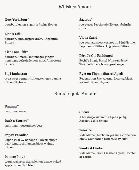 Menu at Péché pub & bar, Austin