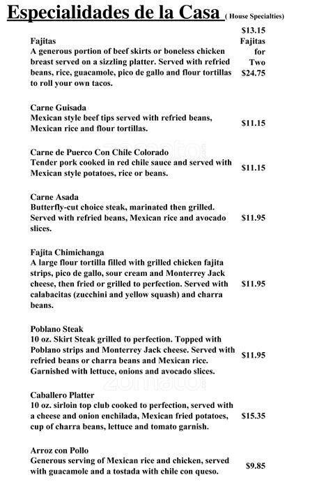 Menu at Pulido's restaurant, Benbrook, Benbrook Pkwy