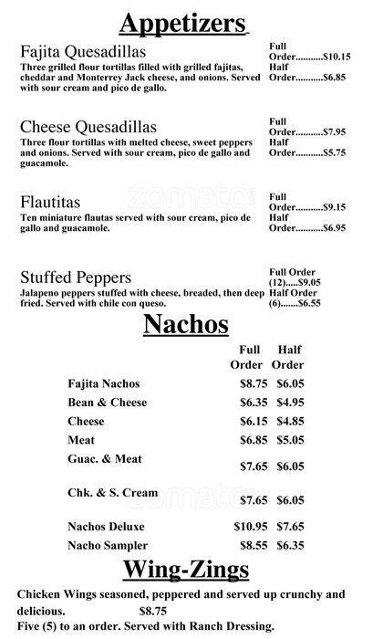Menu at Pulido's restaurant, Benbrook, Benbrook Pkwy
