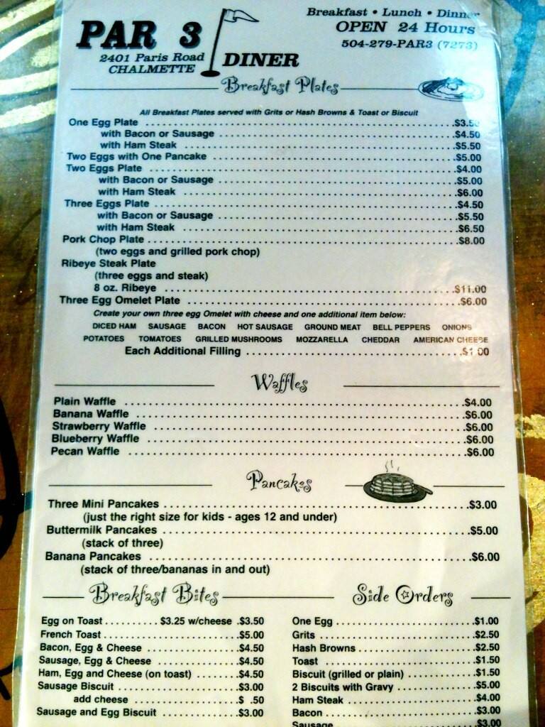 Menu at Par 3 Diner, Chalmette