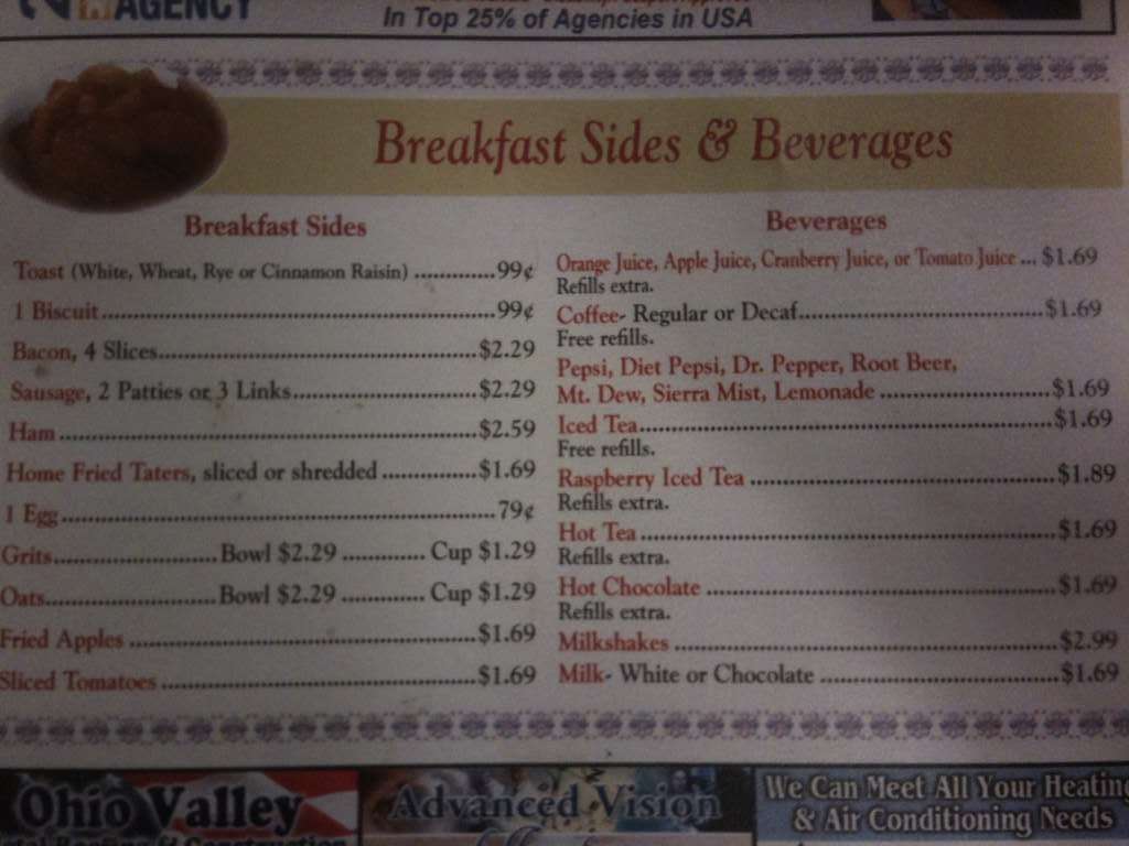 Menu at Peddlers home cooking restaurant, Ironton