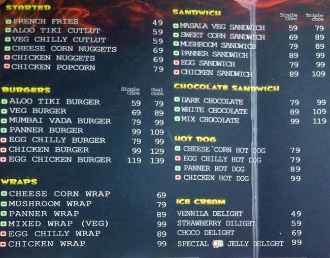 Menu at Quick-bites, Chennai