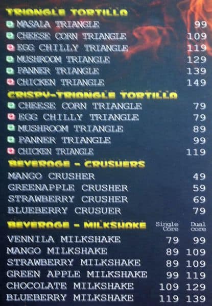 Menu at Quick-bites, Chennai