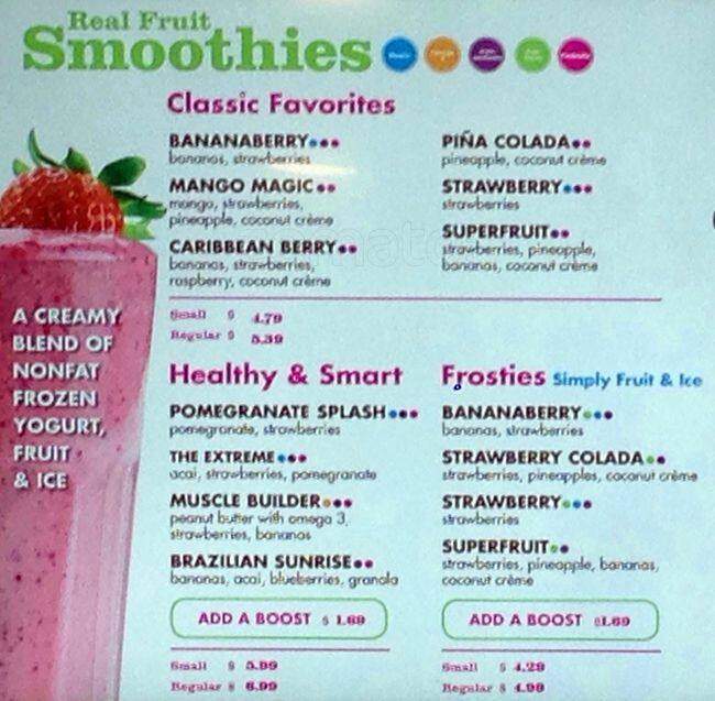 Menu at Bananas fast food, Charlotte