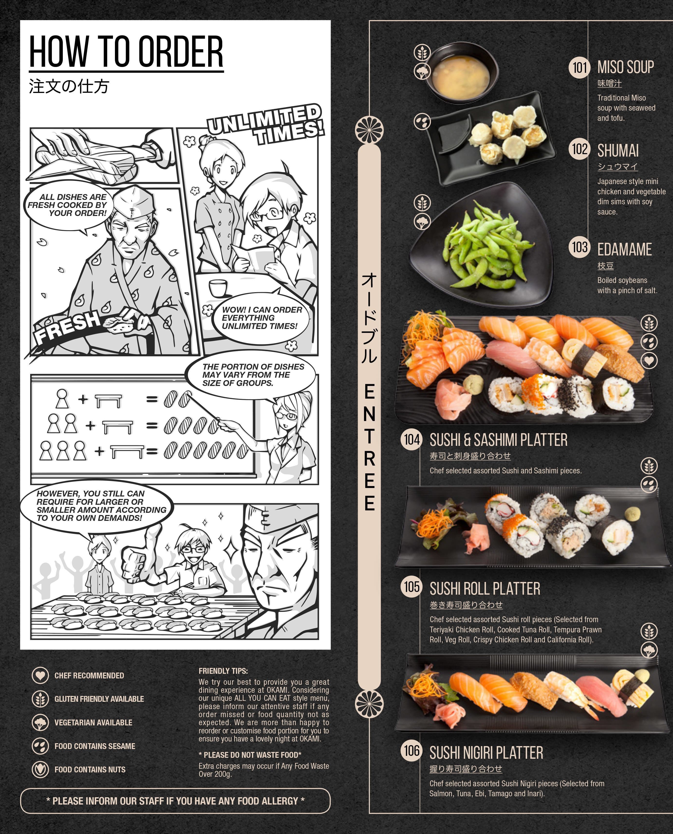 Menu at Okami restaurant, Ballarat Central