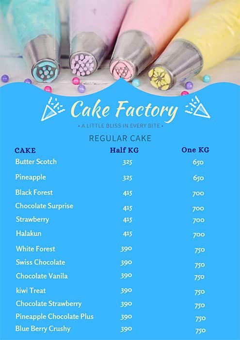 Menu of Cake Factory, Nerul, Navi Mumbai