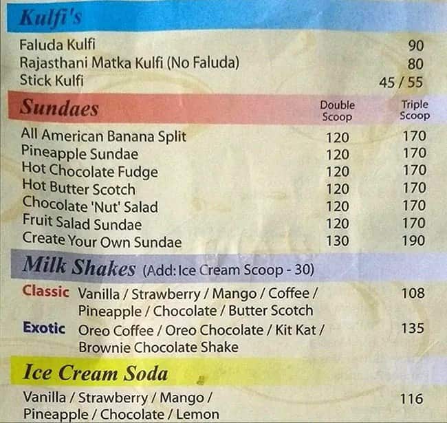 Menu of Kadimi's Sweets, Janakpuri, New Delhi