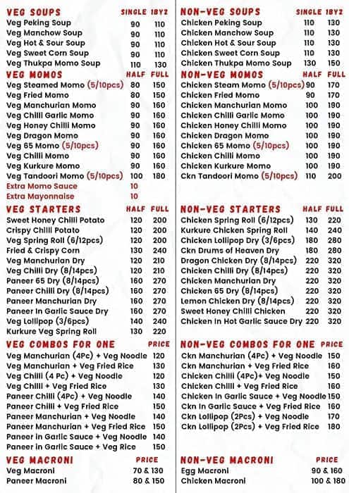 Menu of Red Dragon, Mahanagar, Lucknow