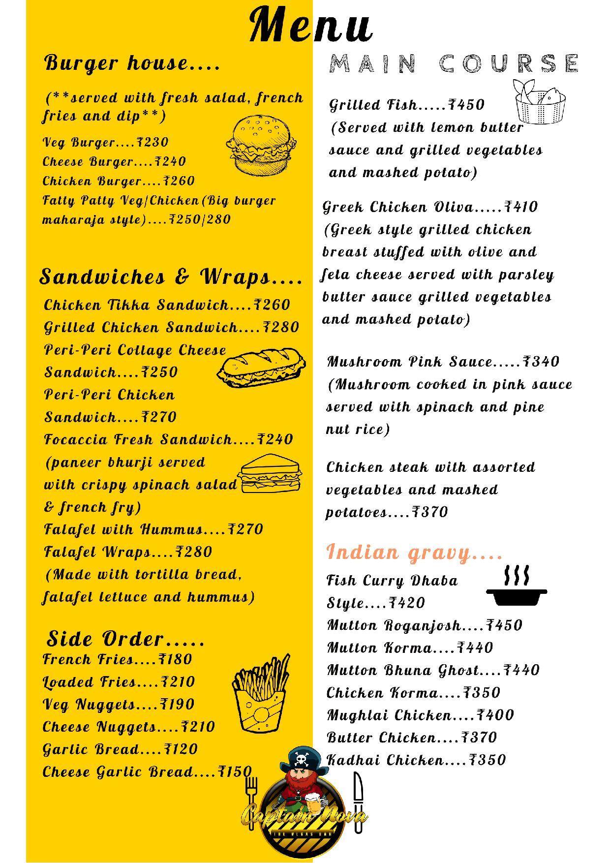 Menu at Captain Nova, Varanasi, Beside Shakumbari Complex