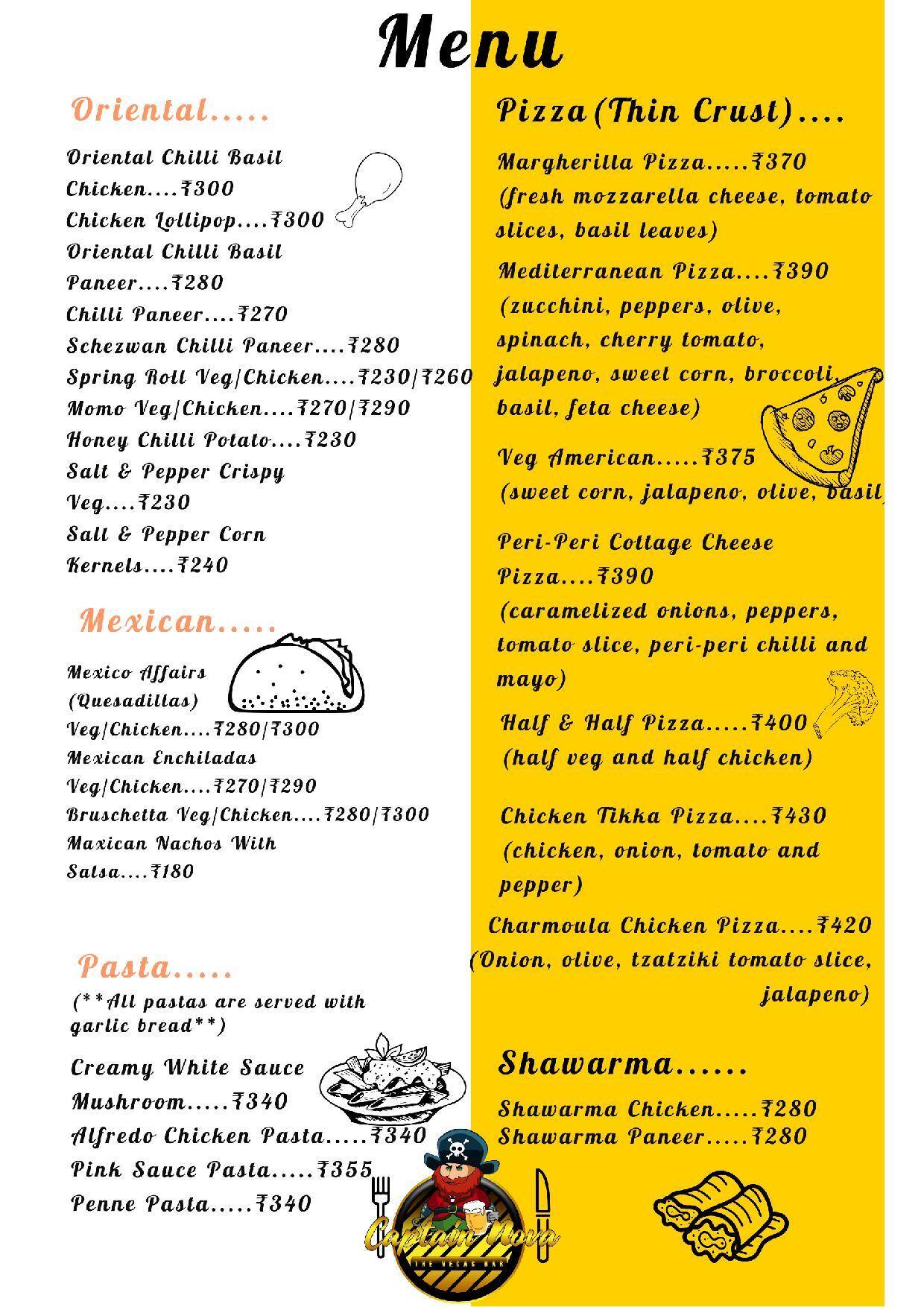 Menu at Captain Nova, Varanasi, Beside Shakumbari Complex