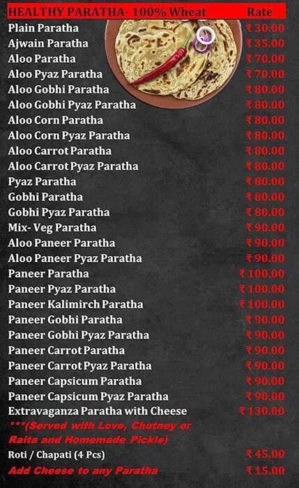 Menu of Ditya Paratha House, Mira Road, Mumbai