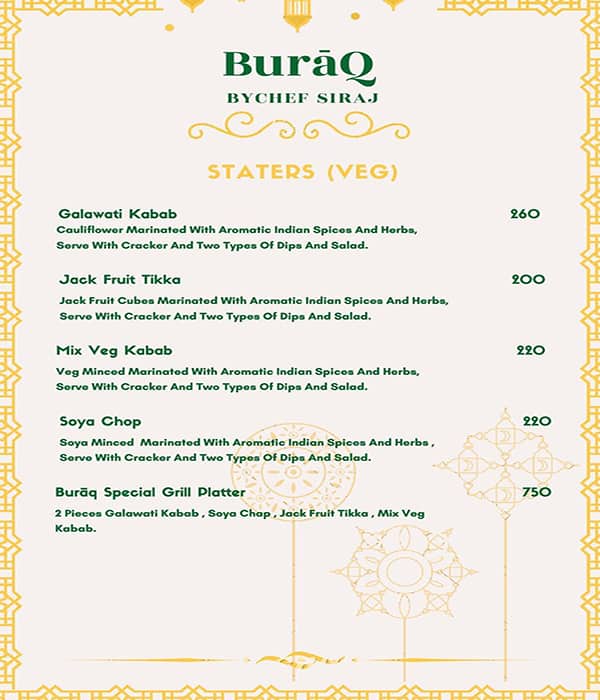 Menu of Buraq, Near Andheri West Station, Mumbai