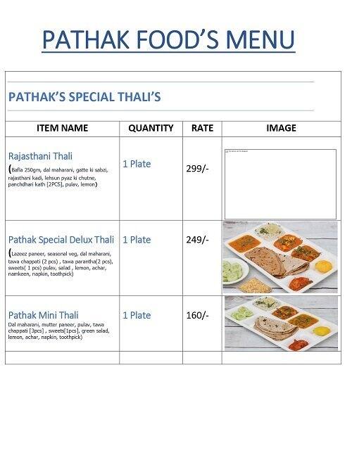 Menu at Pathak's Foods, Kota