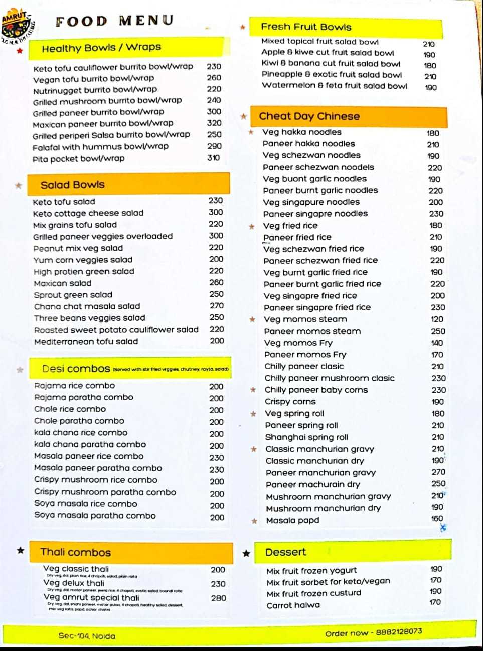 Menu of Amrut, Hajipur, Noida