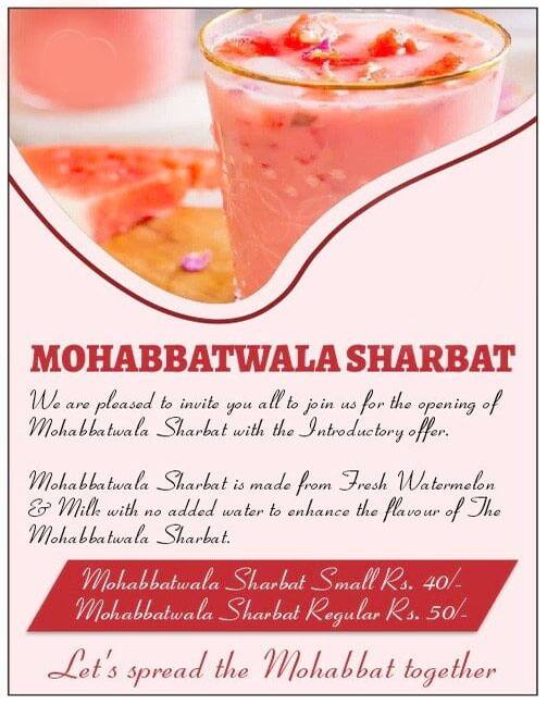 Menu of Mohabbatwala Sharbat, Mira Road, Mumbai