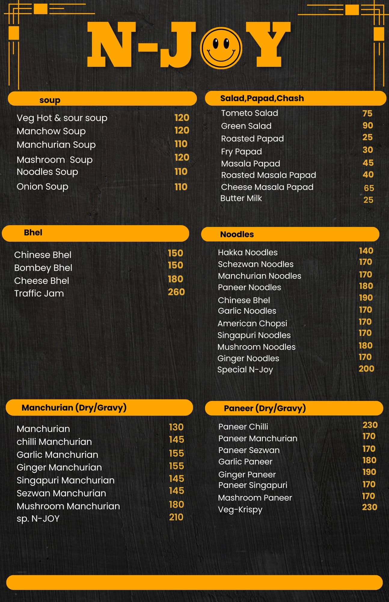 Menu of N - Joy, Nikol, Ahmedabad