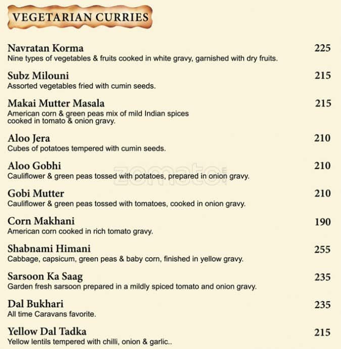 Menu at Caravan Serai, Mumbai, Off Oshiwara
