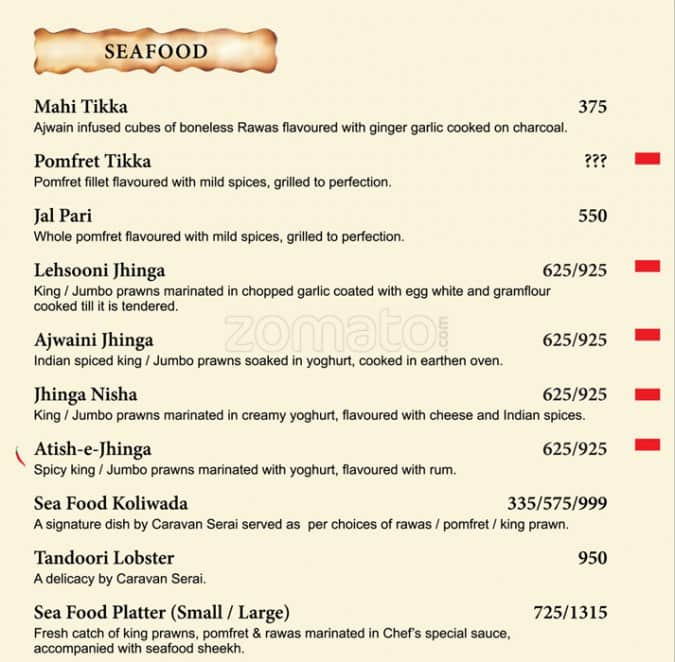 Menu at Caravan Serai, Mumbai, Off Oshiwara