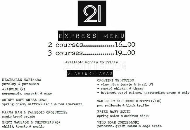 Menu at 21 Soho pizzeria, London