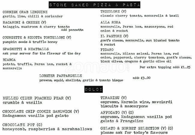 Menu at 21 Soho pizzeria, London