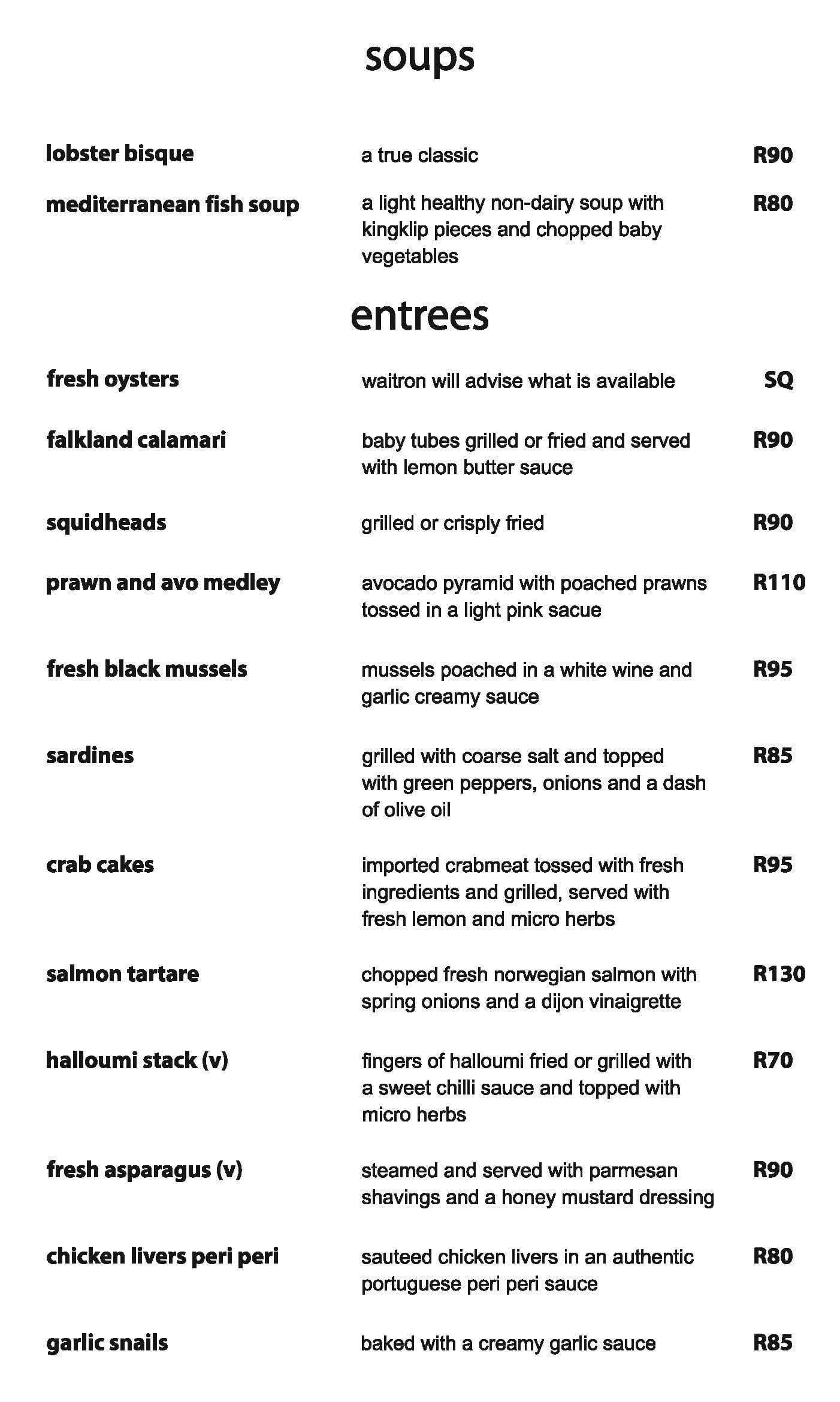 Menu at Fishmonger Illovo restaurant, Johannesburg, Thrupps Centre